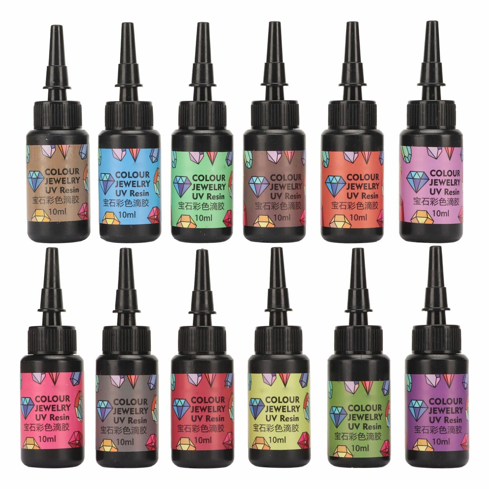 УФ-смола разных цветов, 12 шт, быстросохнущая эпоксидная смола для самостоятельного изготовления украшений, набор ярких пигментов для поделок и художественных проектов
