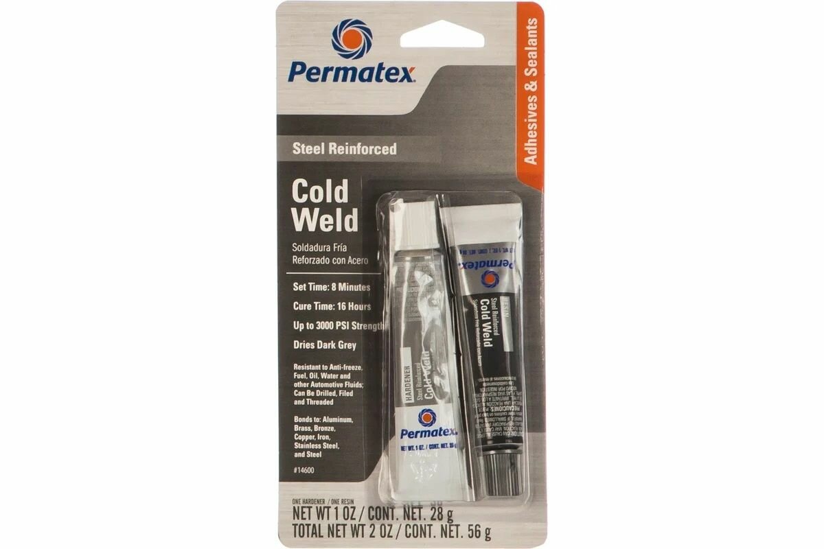Холодная сварка PERMATEX стальной компаунд, двухкомпонентный, тюбики 28г.+28 г. 14600