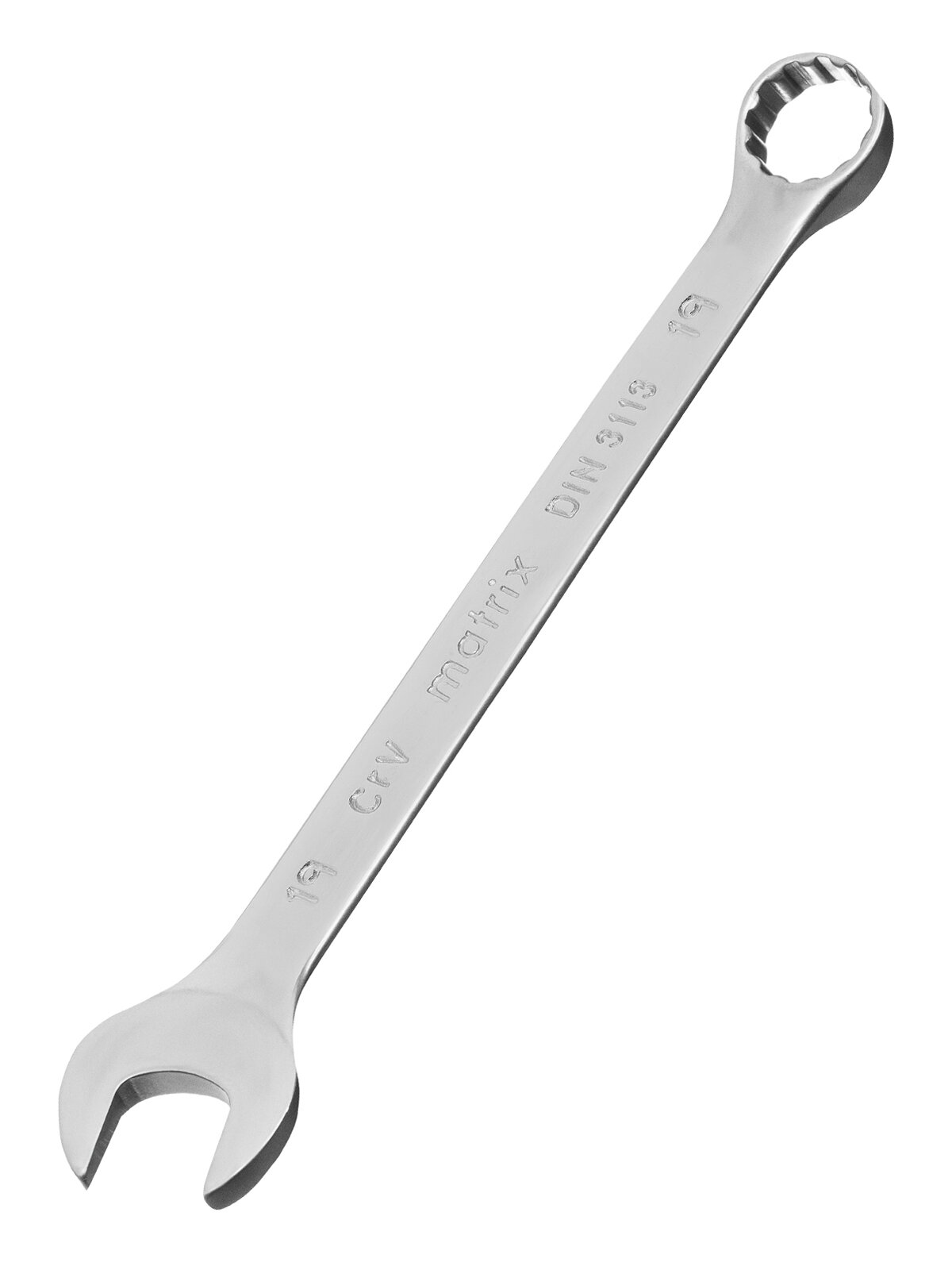 Ключ комбинированный Matrix, 19 мм, 12 граней, изогнутая накидная часть, CrV, матовый хром, гаечный ключ, 15115