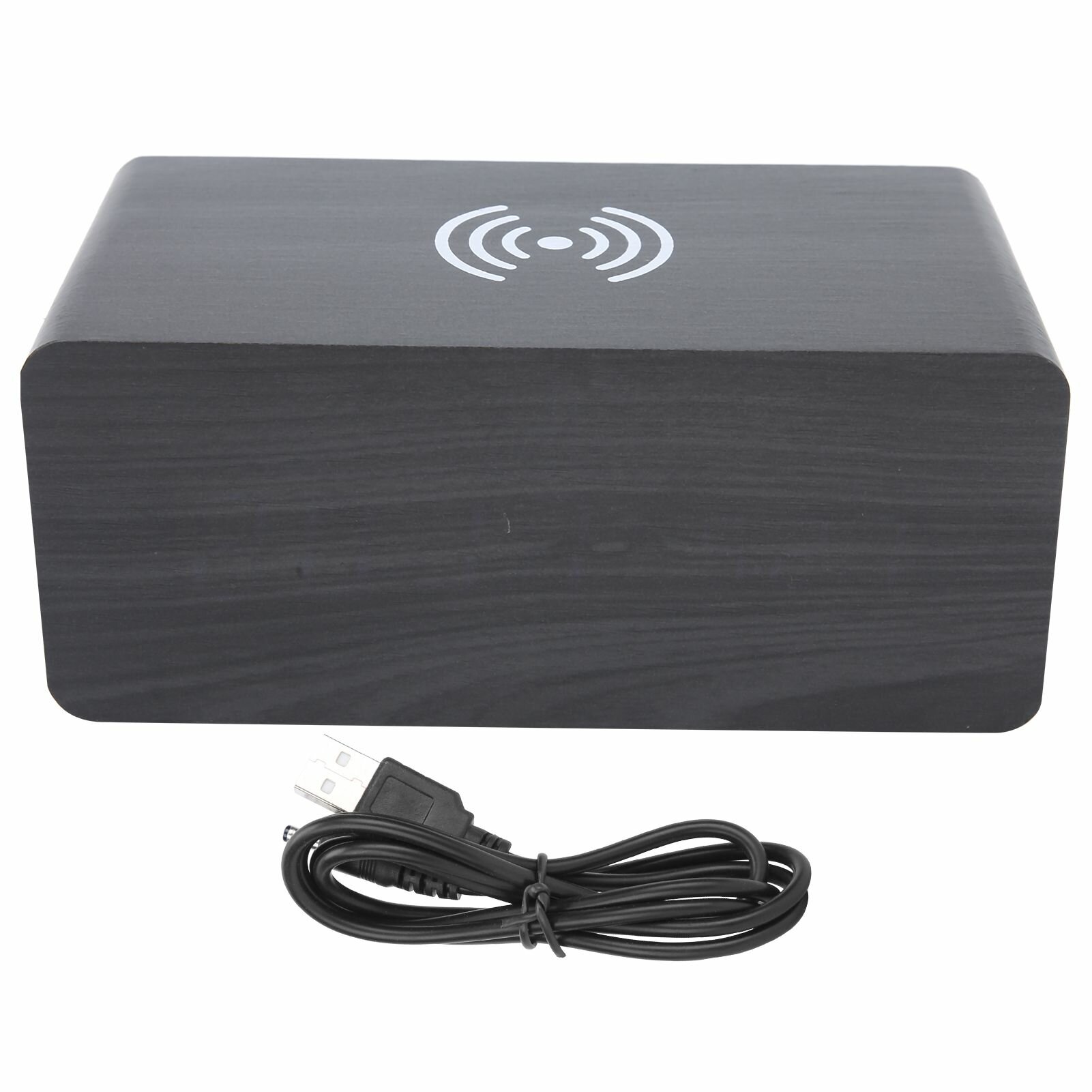 Деревянный Bluetooth-динамик с будильником (чёрный)