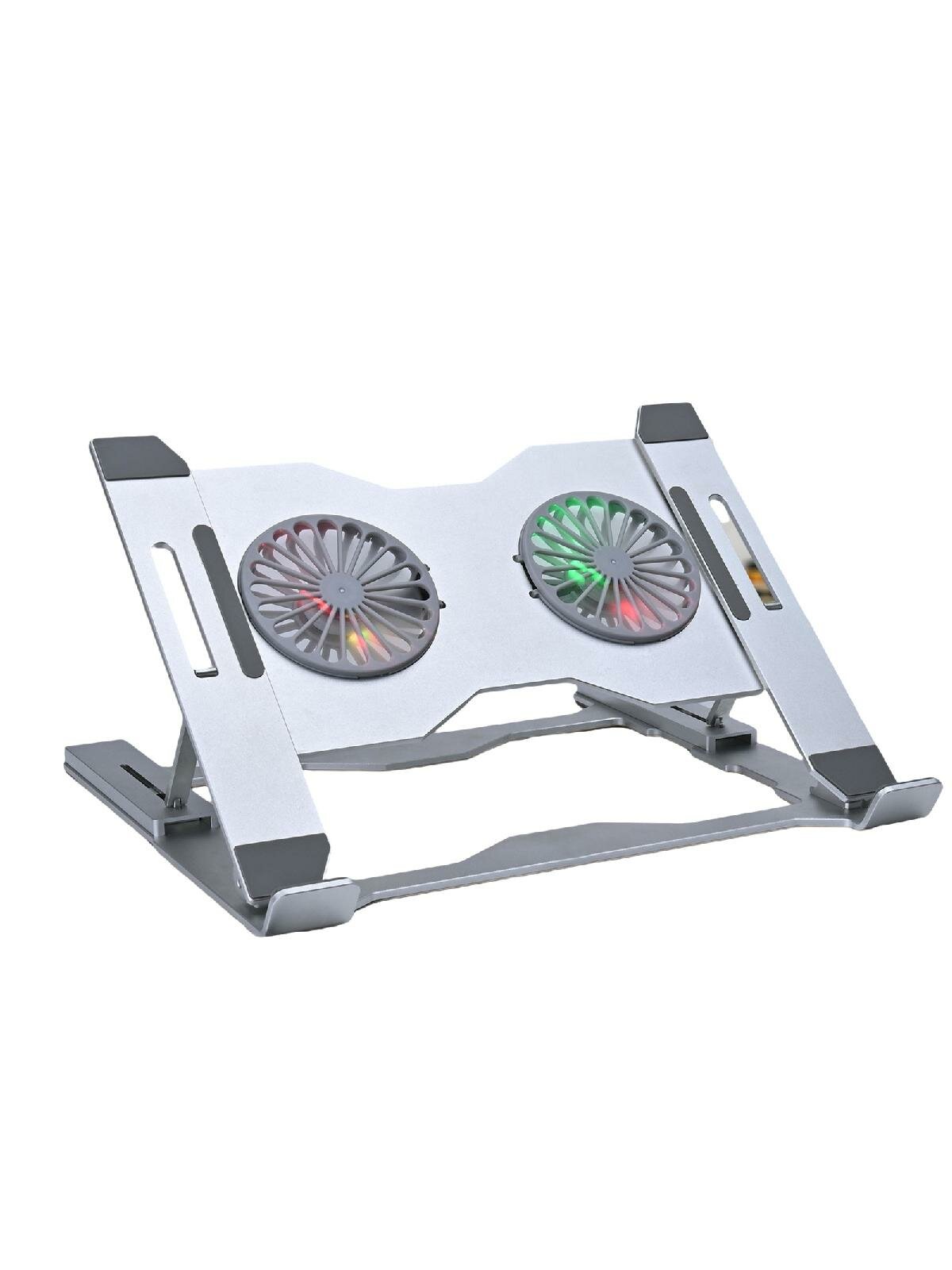 Adjustable Aluminum Laptop Stand With Cooling Fan, Ergonomic Ventilated Notebook Support With LED Lights