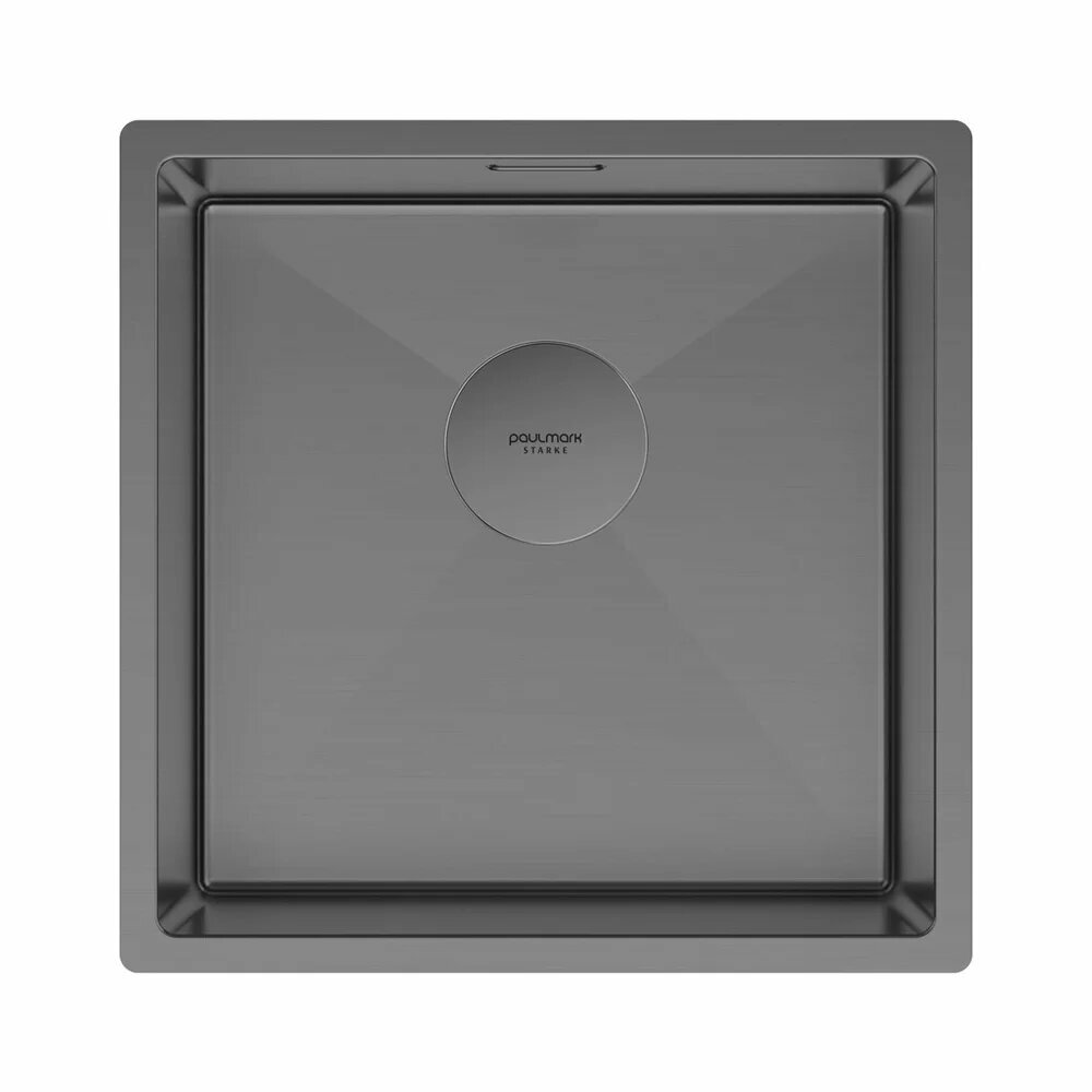 Мойка кухонная Paulmark Next 44 Uni металлическая, 44x44, квадратная, вороненая сталь, мойка для кухни, встраиваемая снизу, врезная, с сифоном, со сливом-переливом