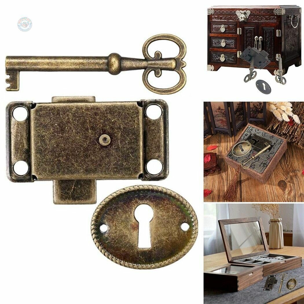 Антикварный винтажный замок для шкафа, дверцы, шкатулки, 3 шт, комплект с ключом, скрытый монтаж, бронзовый декор, мебельная фурнитура в стиле ретро