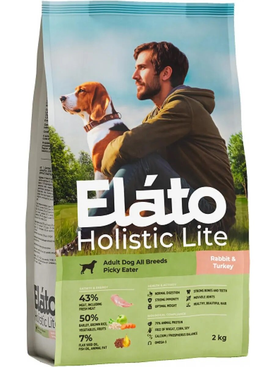 Сухой корм Elato Holistic Lite (Элато) для привередливых собак всех пород с кроликом и индейкой, 2 кг