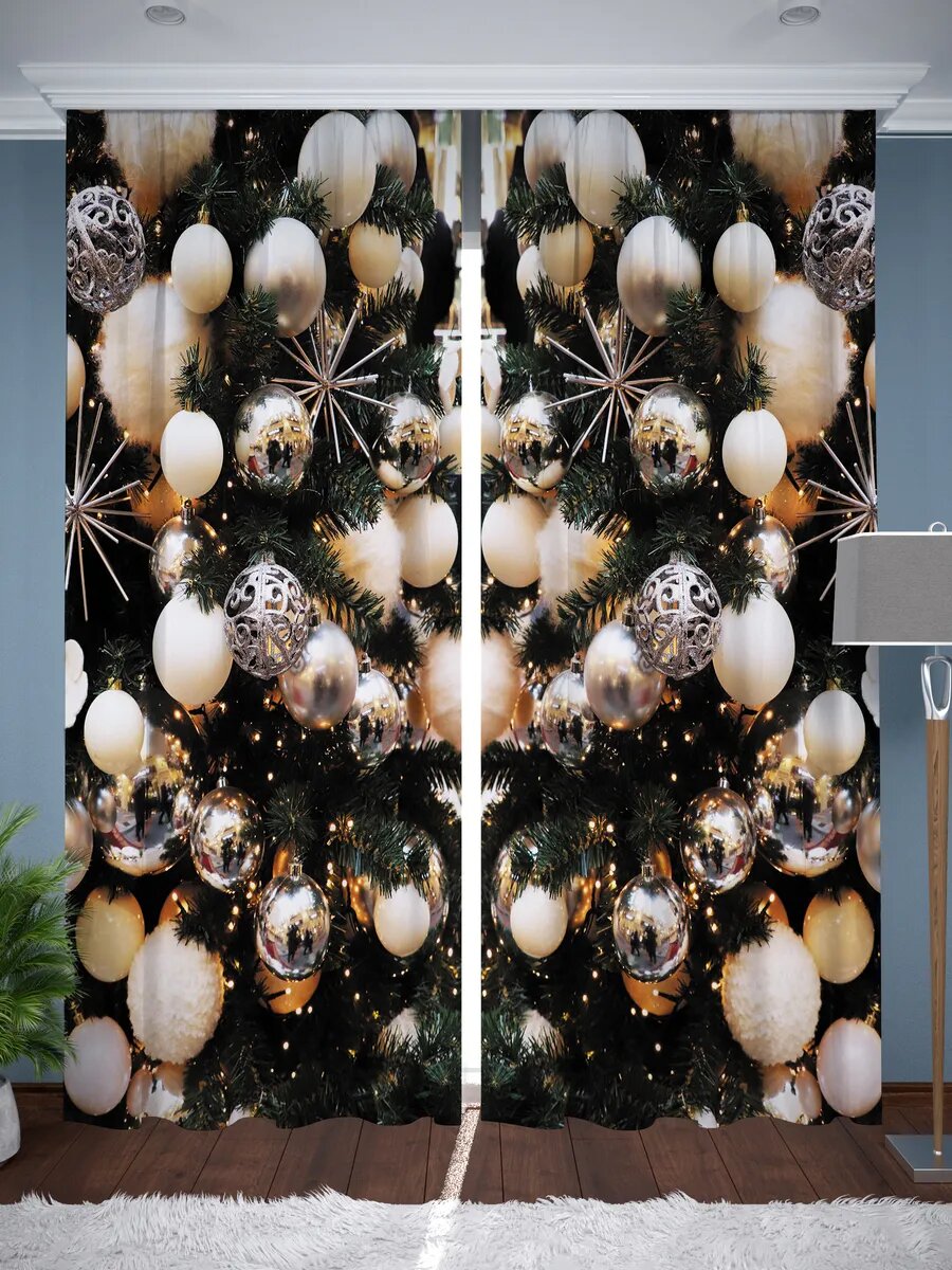 Фотошторы Homepick новогодние, шторы для гостиной в спальню 290х265