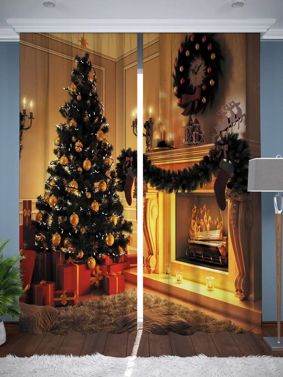 Фотошторы Homepick новогодние, шторы для гостиной в спальню 290х265