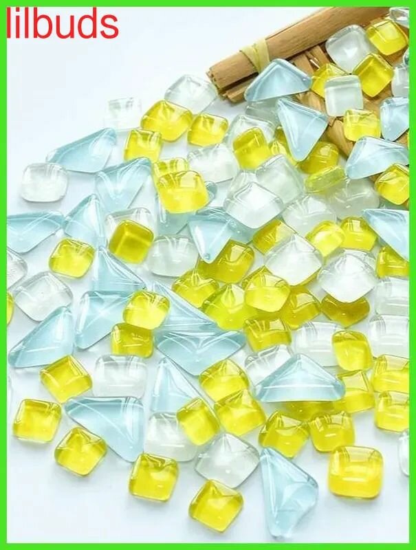 Стеклянная мозаика жёлтый белый многоцветная, Неправильные формы и размеры, 100г, Сделай сам Наборы для самостоятельного изготовления