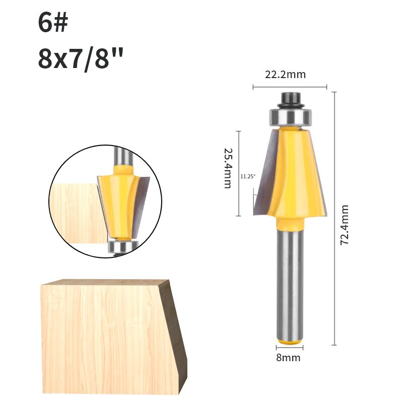 Фрезы по дереву, сплав вольфрама и кобальта, хвостовик 6,35 мм, 8 мм, набор углов 8x22.2