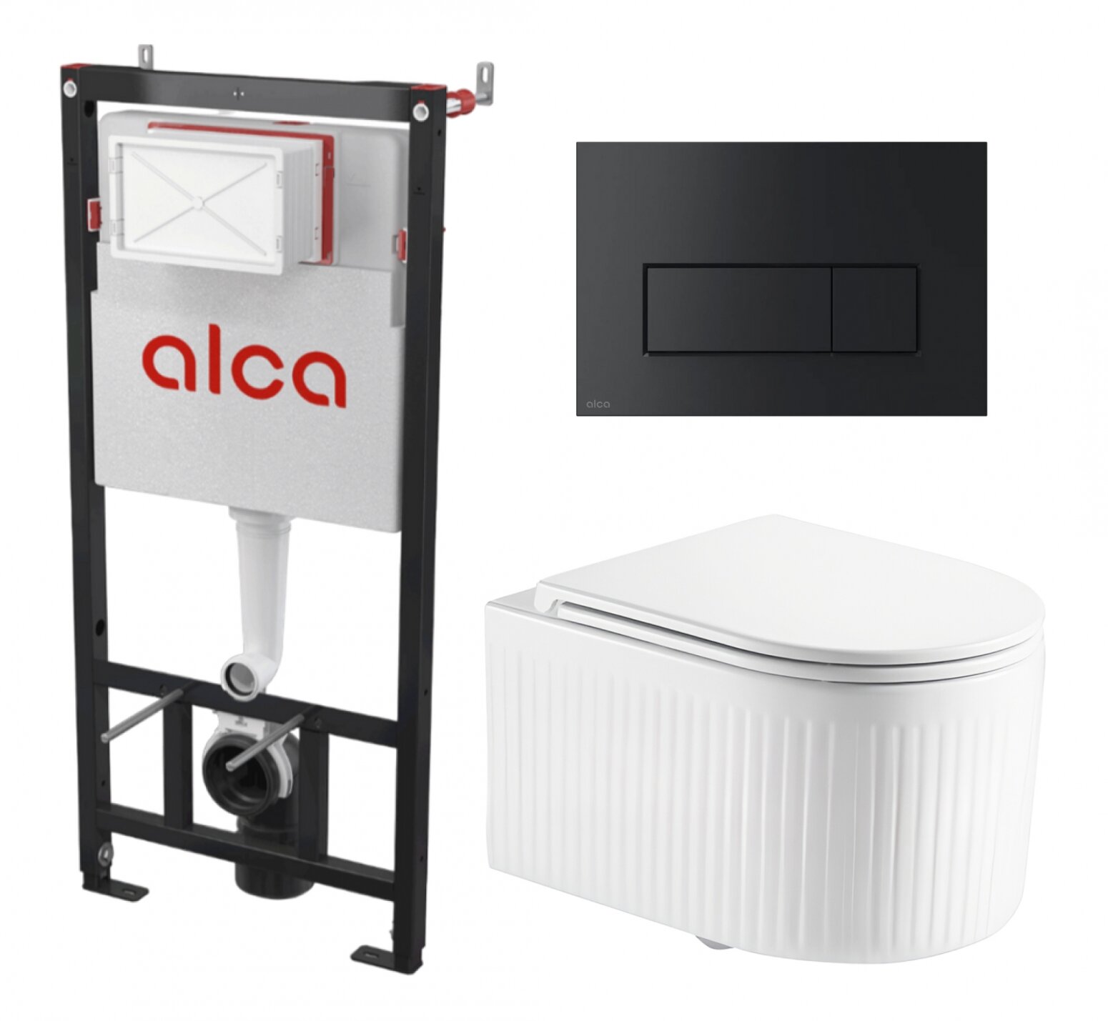 Комплект 3 в 1 инсталляция AlcaPlast + Унитаз подвесной Enio Morris Tornado EN2870511 + кнопка черная