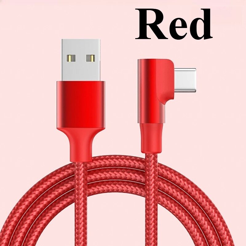 Красный кабель USB-C 2м, угловой, для быстрой зарядки