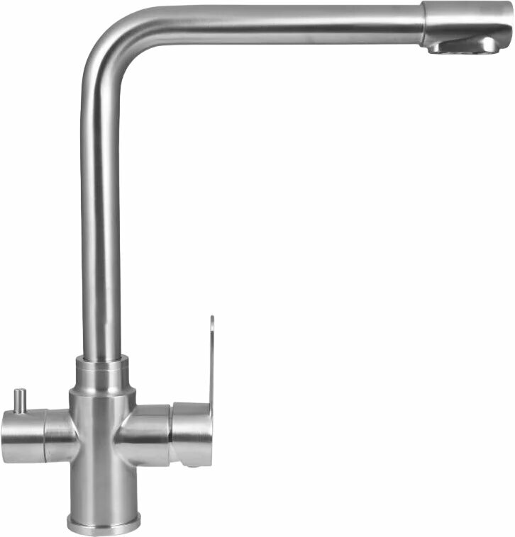 Смеситель для кухни Wisent WP4355-3 с краном для питьевой воды, с поворотным изливом, глянцевый, однорычажный, сатин, нержавеющая сталь, с керамическим картриджем