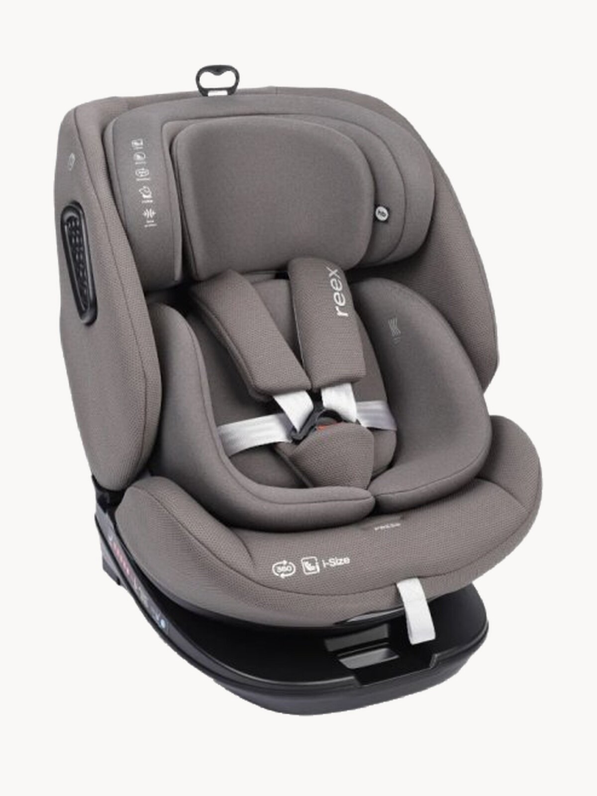 Автокресло детское Reex Happy Baby, поворот на 360, от 0 до 12 лет, 0/1/2/3 (до 36 кг), Isofix, 40-150 см, графитовое