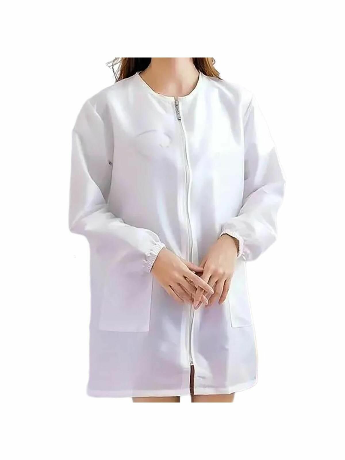 Защитный халат для грумеров с короткими/длинными рукавами и молнией для стрижки в салонах, Белый - длинные рукава