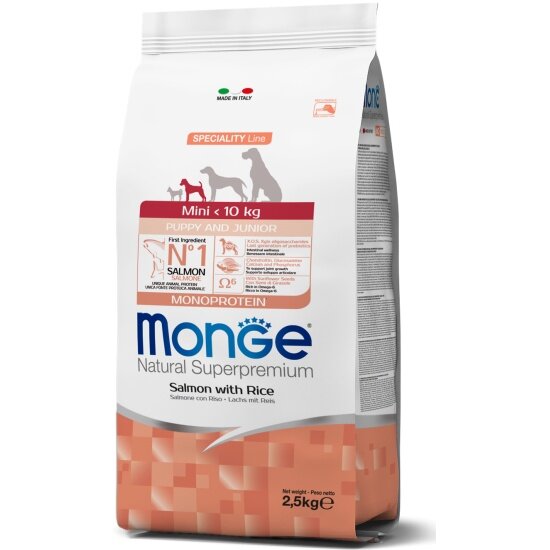 Корм сухой Monge Dog Speciality Line Monoprotein для щенков мелких пород из лосося с рисом 2,5 кг