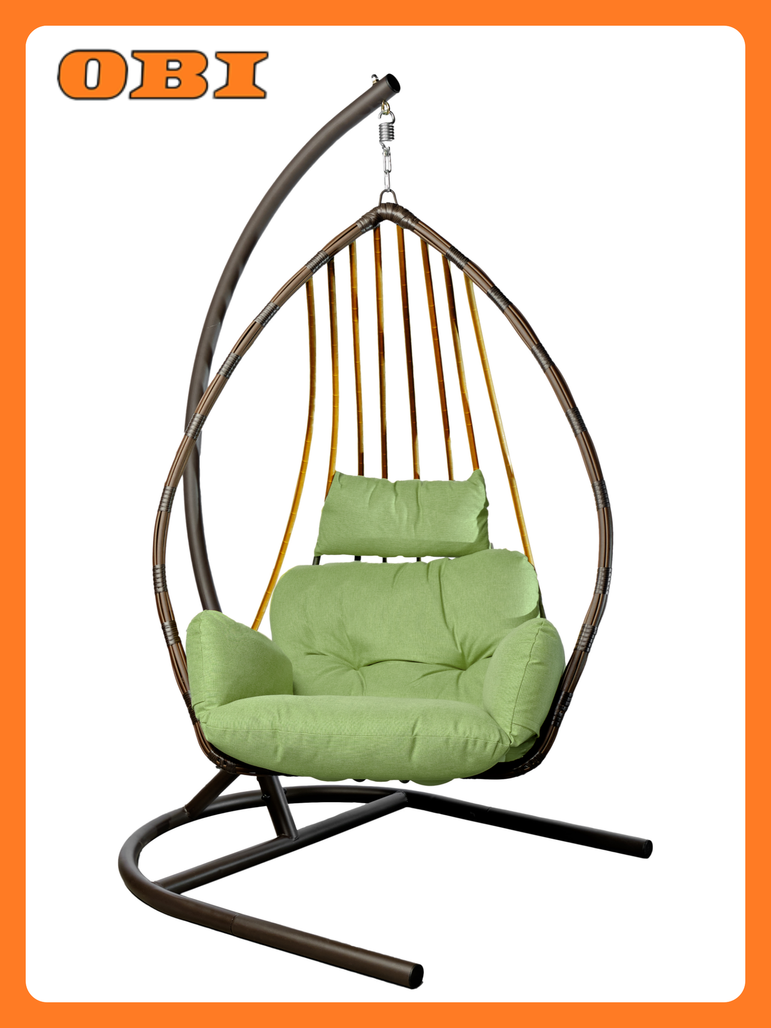 Кресло подвесное GreenGard "Ниагара", искусственный ротанг, коричневое, с подушками