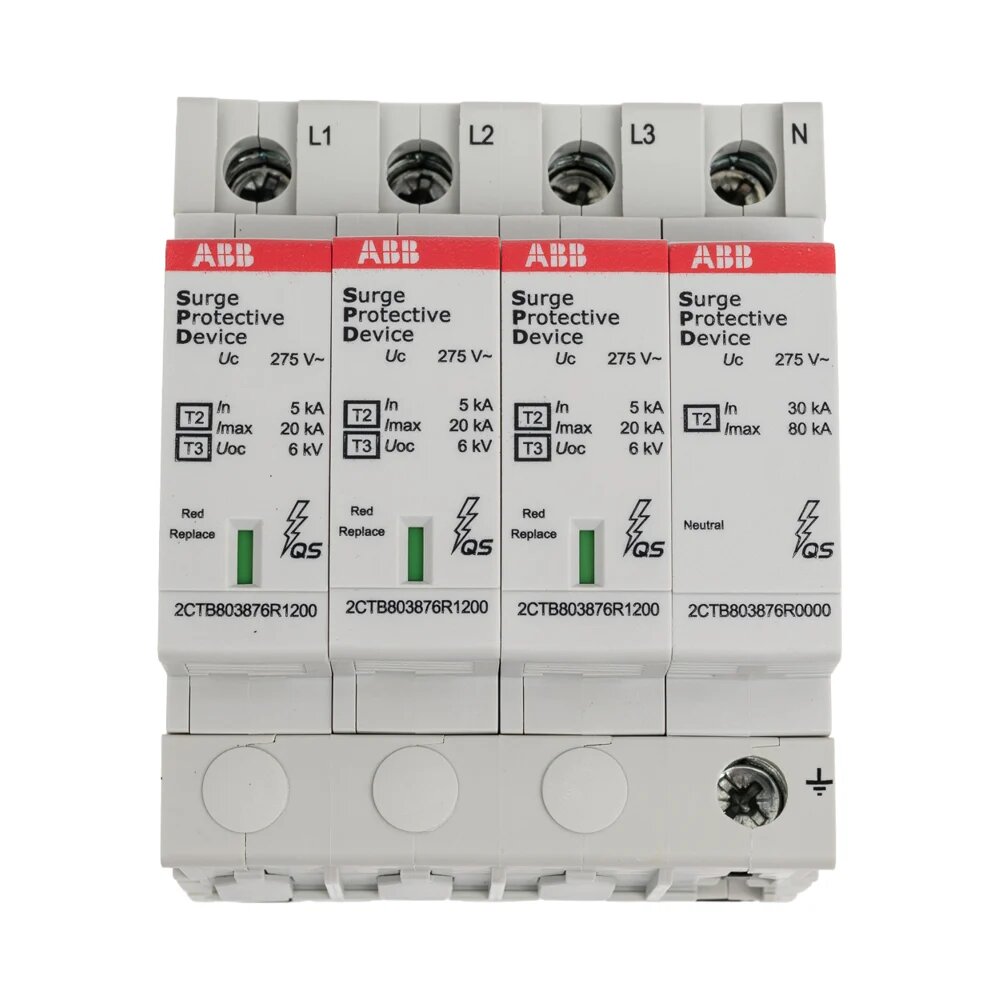 Ограничитель перенапряжения ABB OVR T2-T3 3N 20-275 P TS QS, шт 2CTB803973R1600, модульный тип, четырехполюсный