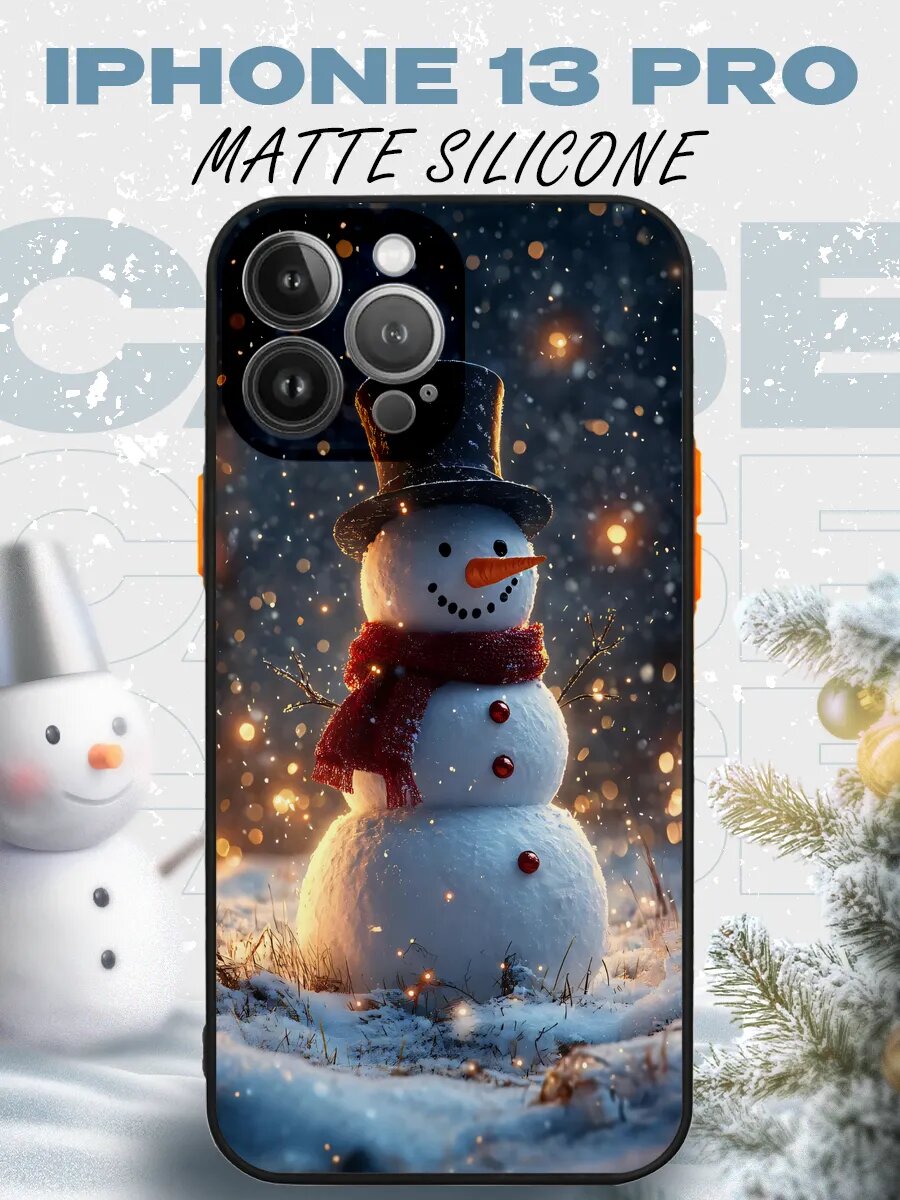Новогодний силиконовый чехол iPhone 13 Pro снеговик