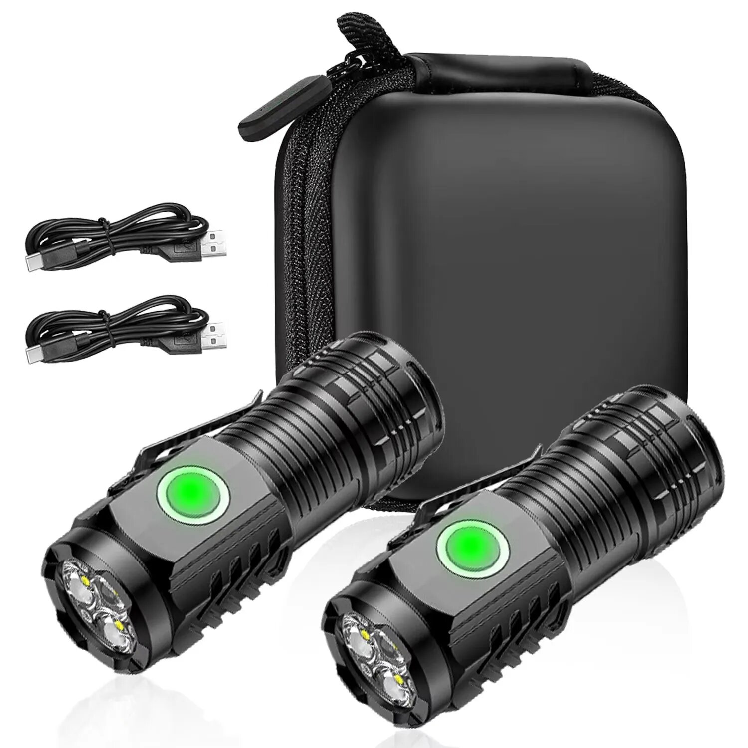 Супер яркий перезаряжаемый фонарик 3LED 2PCS Black