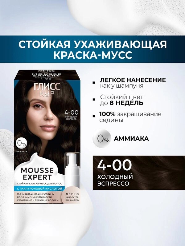 Глисс Кур Mousse Expert Стойкая профессиональная краска-мусс 4-00 Холодный Эспрессо