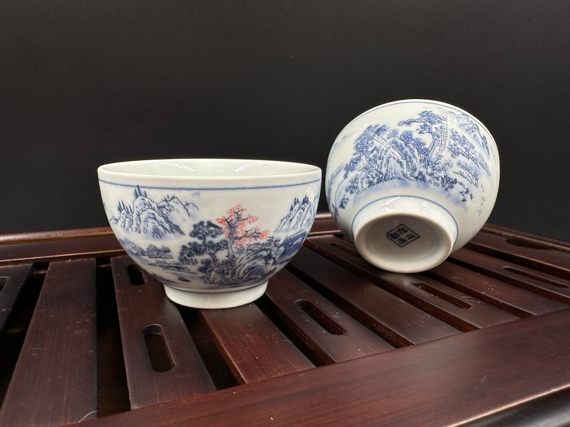 Набор из двух пиал "Винтажный пейзаж", серо-голубая, 60мл. Для чайной церемонии