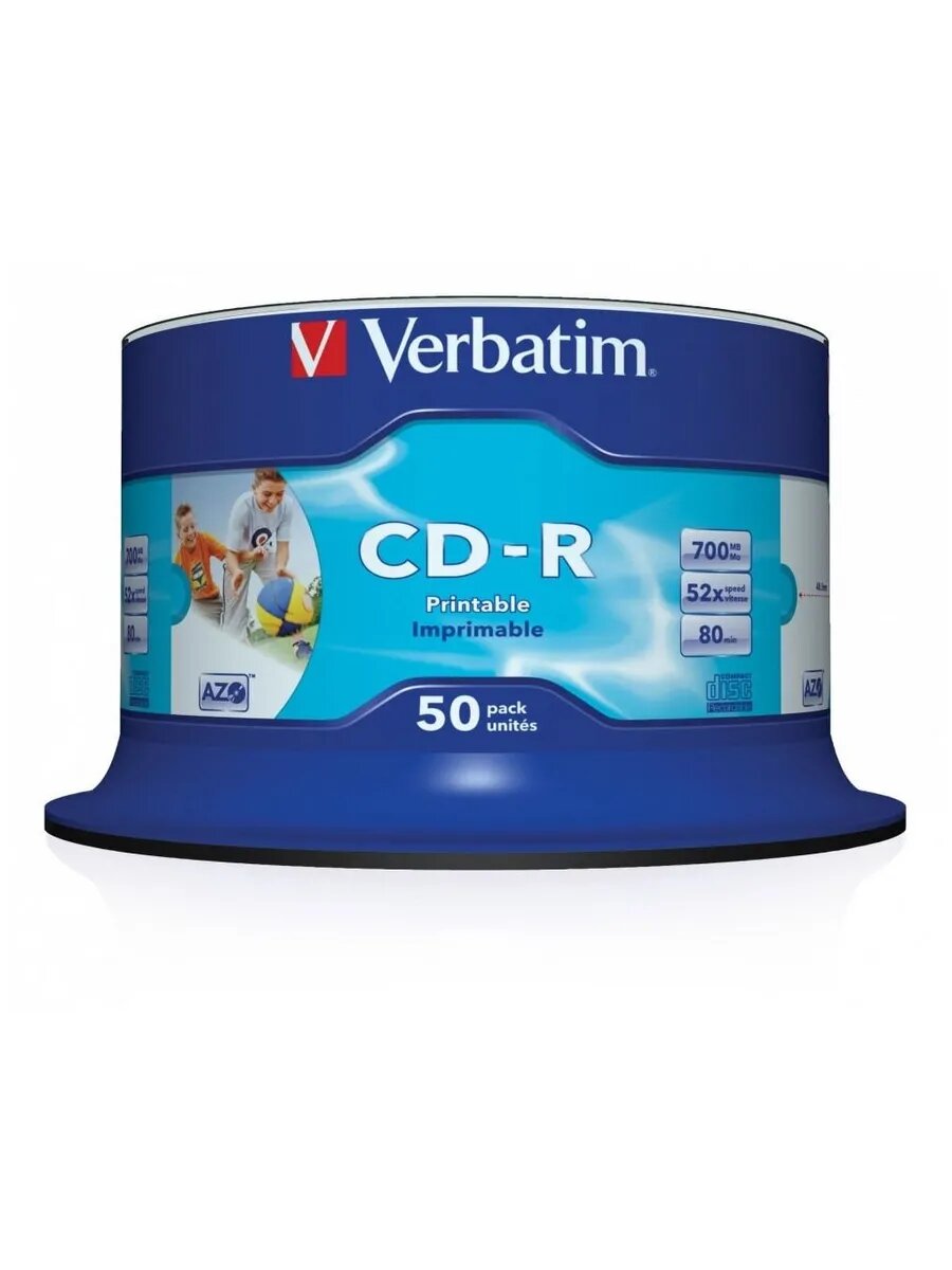 Диски CD-R 50 шт. Printable InkJet, 52-x 700Mb, Cake Box
