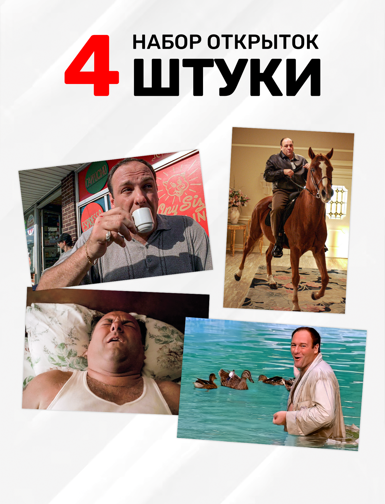 4 открытки "Сопрано" (с конвертами, под рамку 10х15см, подставка)