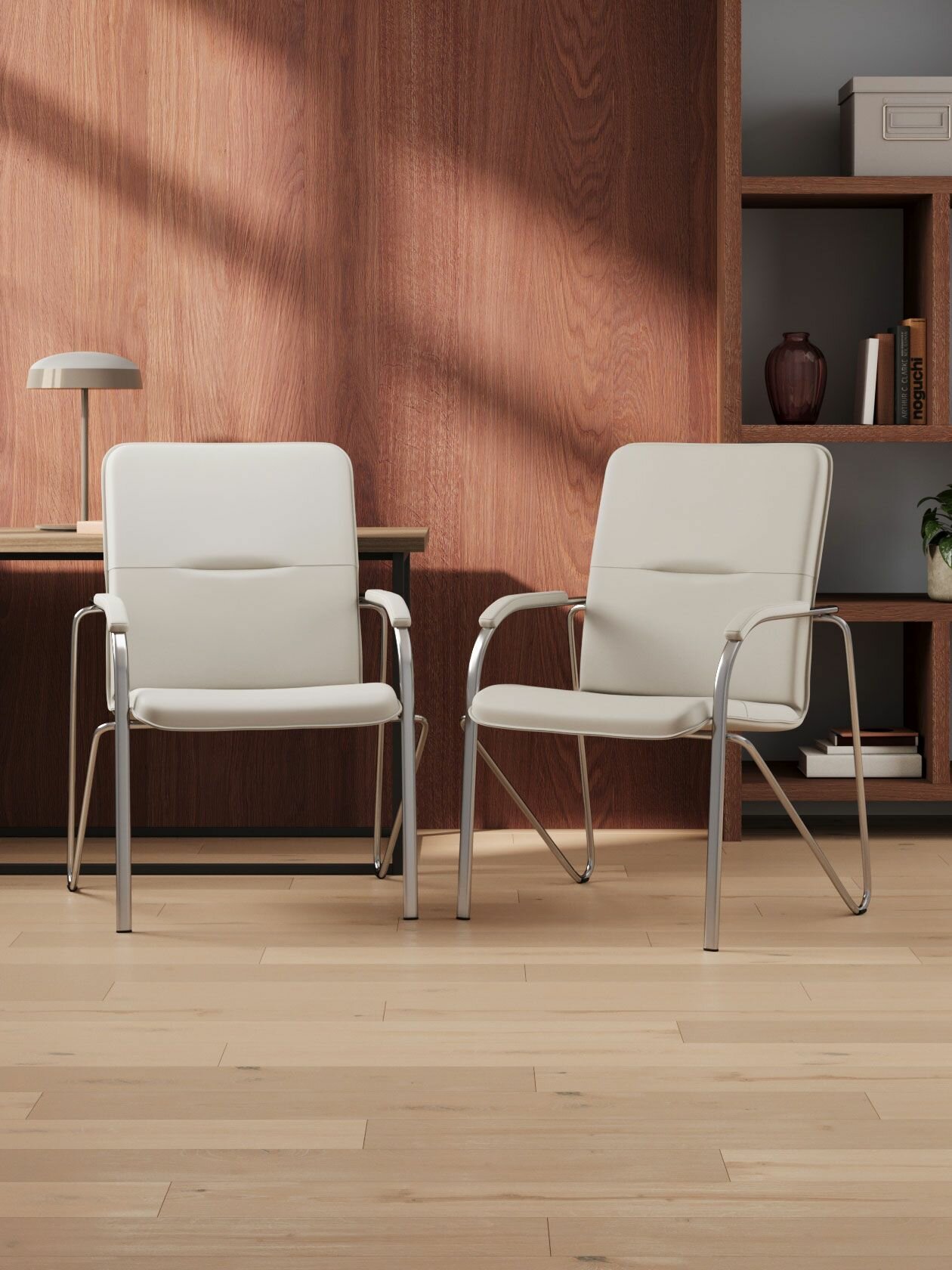 Офисный стул Самба М металлический, с подлокотниками, на ножках, иск. кожа, 2 шт, 60x58x88,5 см, Бежевый