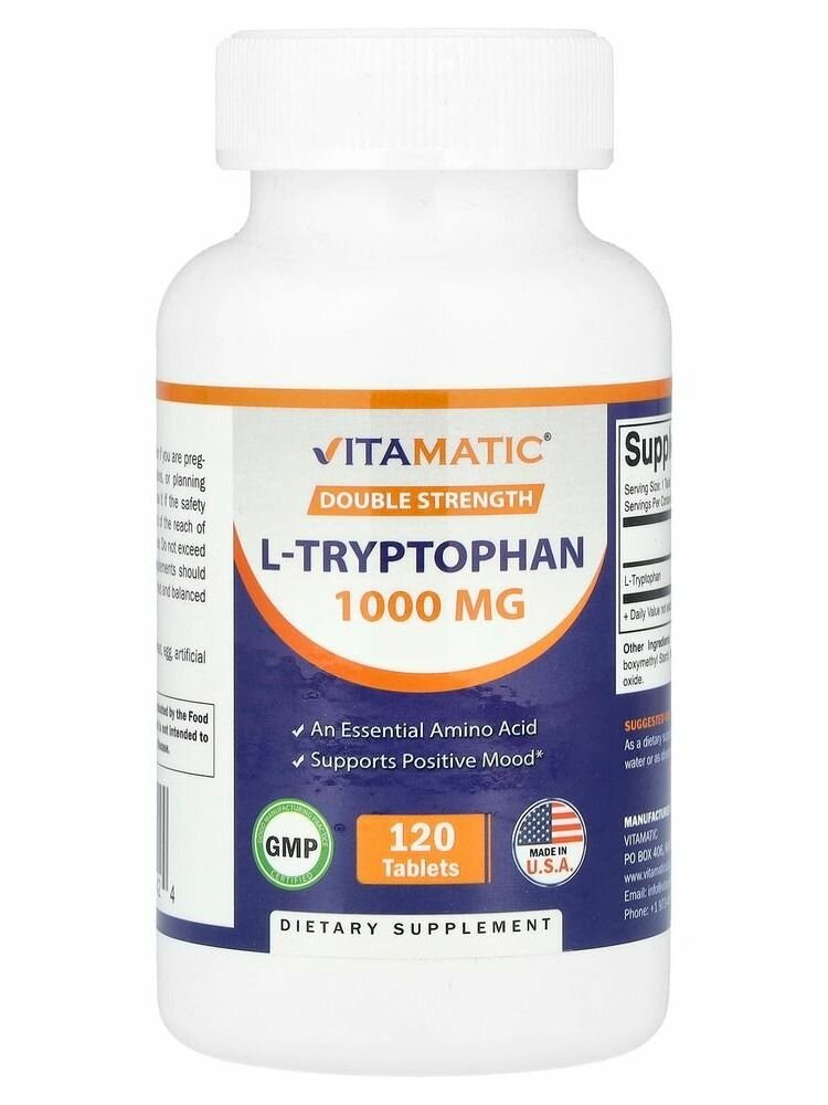 L-триптофан, 1000 мг, 120 таблеток, Vitamatic