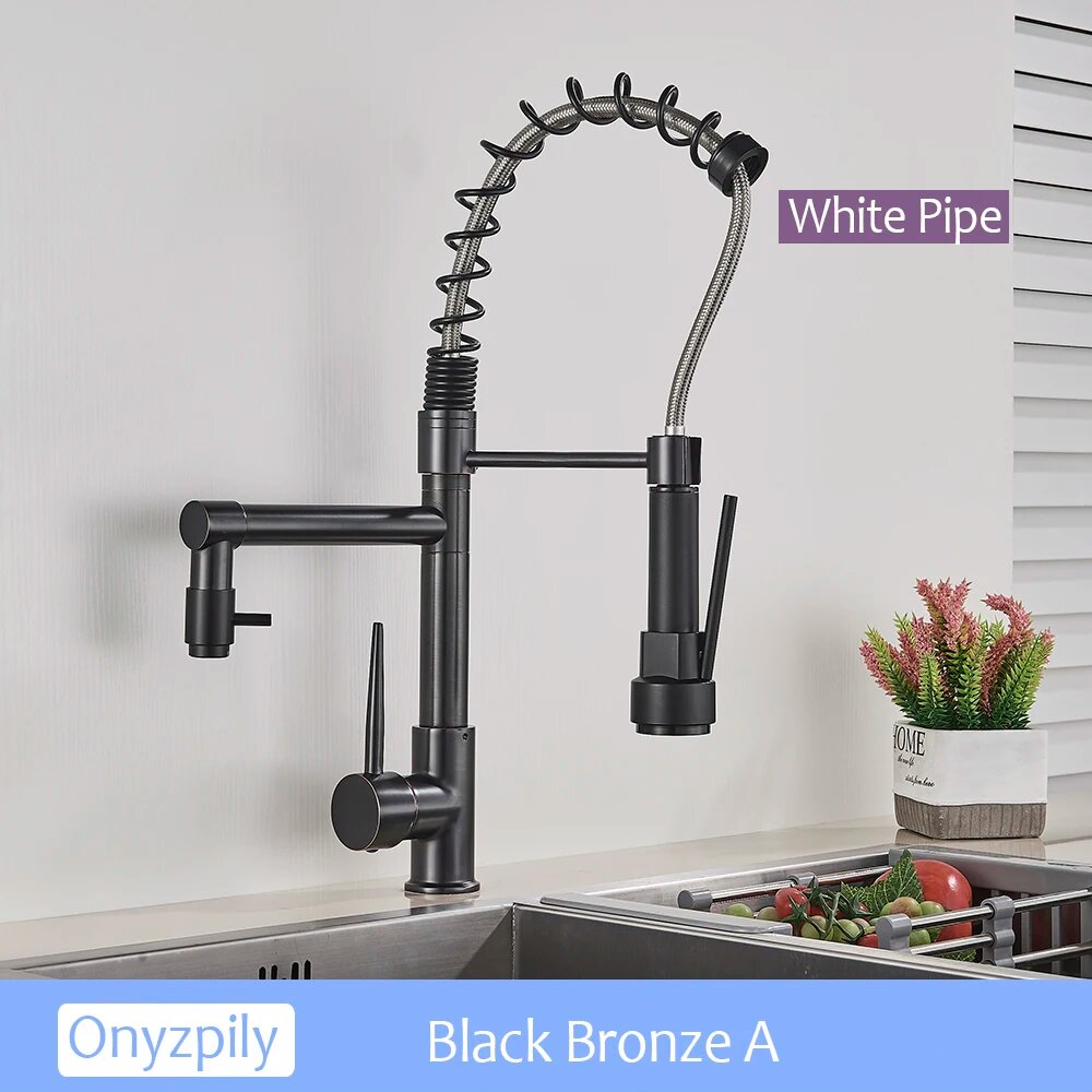 Кухонный смеситель Chrome Spring с подвижным дульцем, двойными выходами, 360° поворотным ручным душем, смешивающим краном для горячей и холодной воды, двухвыходными пружинными крановыми смесителями