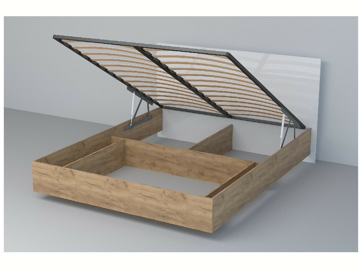 Кровать в современном стиле, 160х200, с ПМ, дуб крафт золотой/белый глянец