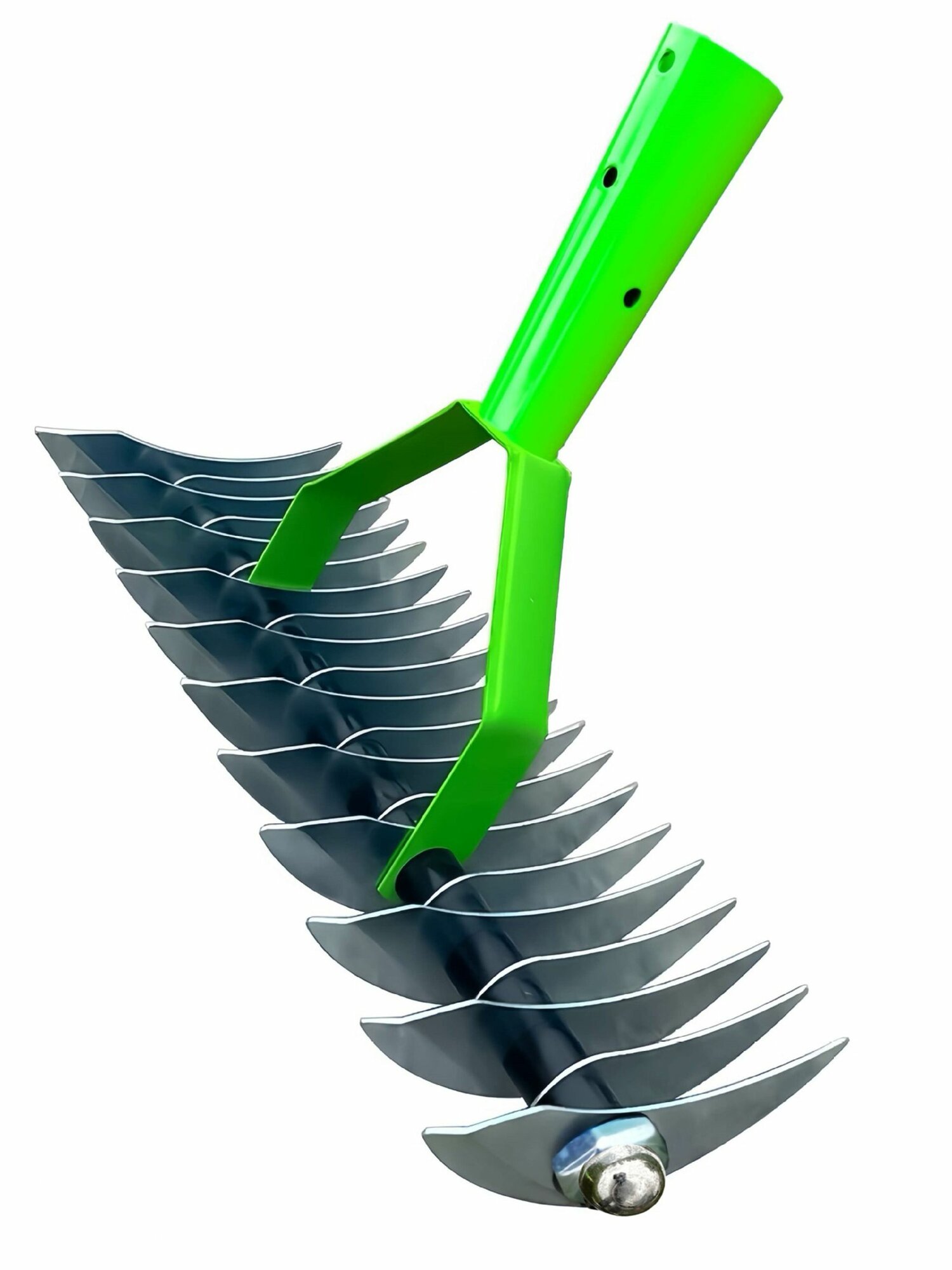 Грабли, одиночная головка, нержавеющая сталь, деревянные черенки, 20 см, зеленые