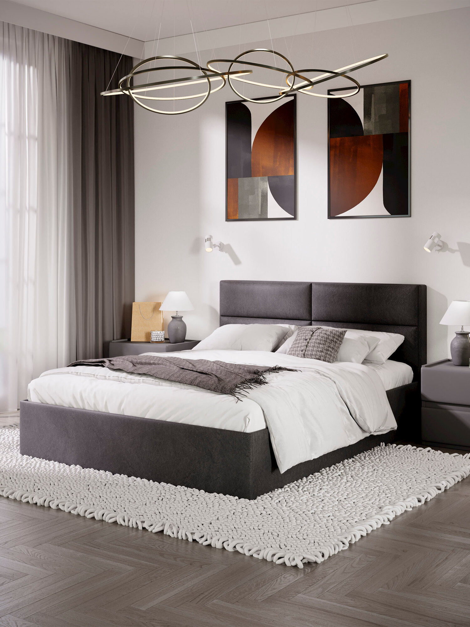 Кровать 160x200 "Глосс", велюр, каркас ЛДСП, максимальная нагрузка 120 кг