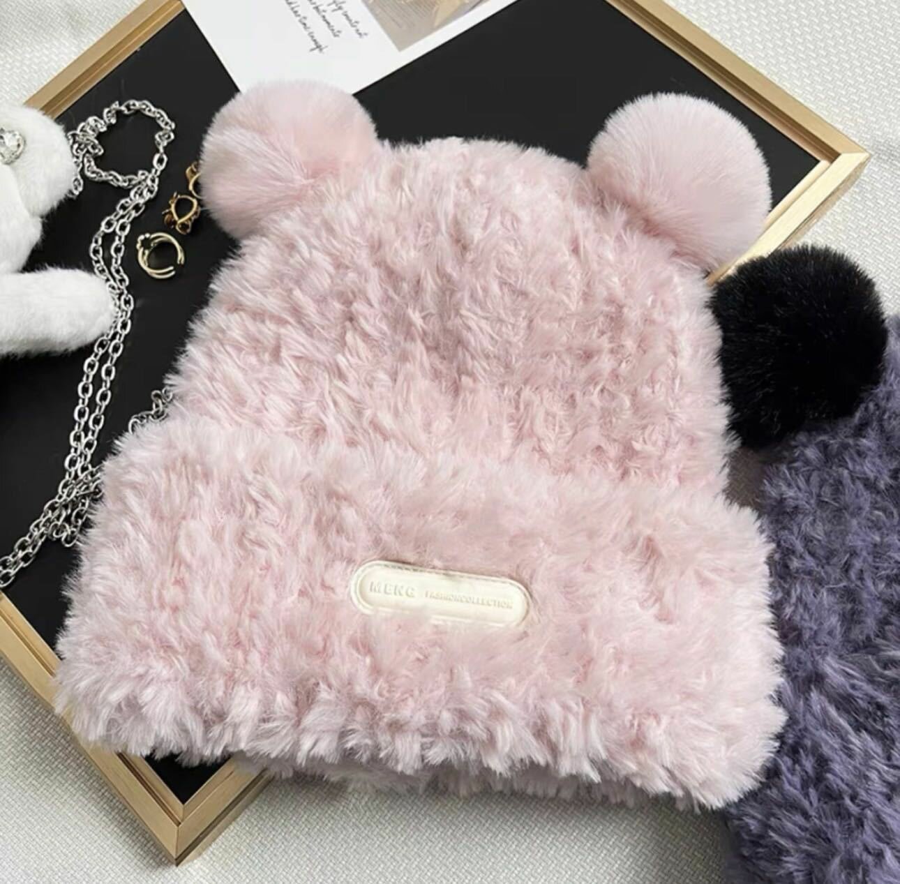 Шерстяная шапка с ушками медведя, женская осенне-зимняя бархатная утепленная вязаная шапка в корейском стиле, милая нишевая холодная шапка, женская бархатная Тедди