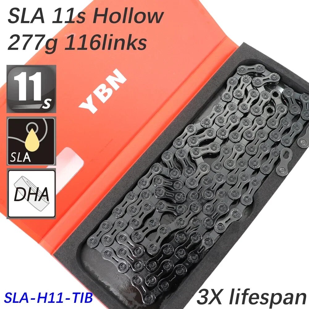 Цепь YBN SLA 11s Hollow, 116 звеньев, 277г, черная