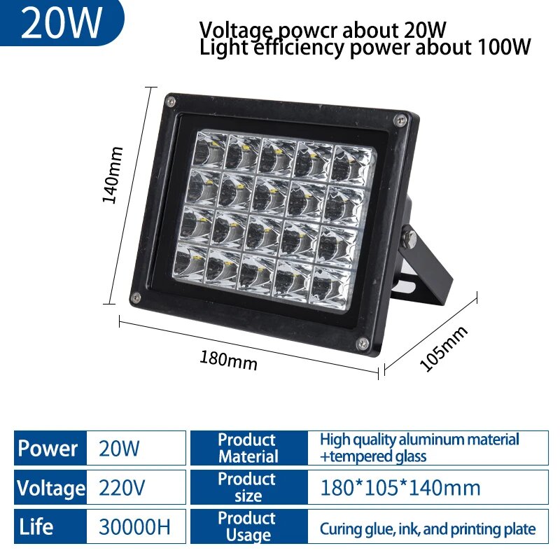 Светодиодная УФ-отверждаемая 405 нм 395 нм 365 нм Ультрафиолетовая лампа для SLA DLP 3D-принтера Ремонт печатных плат из смолы Зеленое масло Ручная работа DIY Сверкание