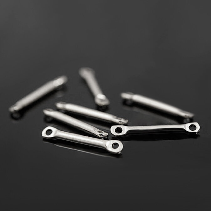 Коннектор, 12х2х1мм, Корея, палочка с двумя петельками, базовый материал - латунь, родий, 10 шт.