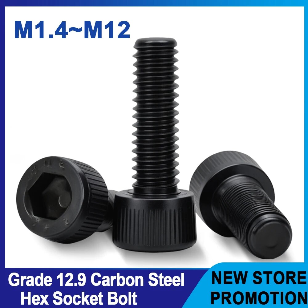 Болты DIN912 из углеродистой стали черные 12.9 M1.4-M12 M5 (10Pcs), 16mm