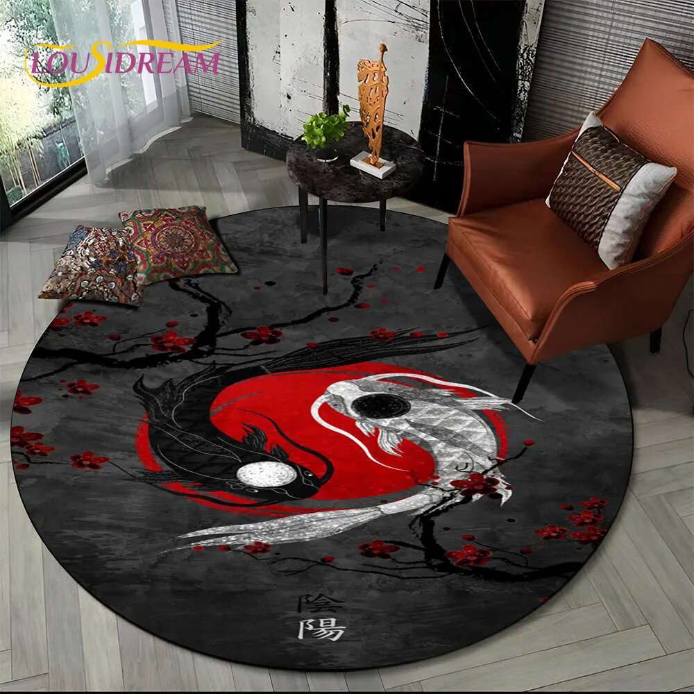 LOUSIDREAM Круглый ковёр 3D Тай-Чи Инь Янь Черный, Diameter 120cm(47in), 2