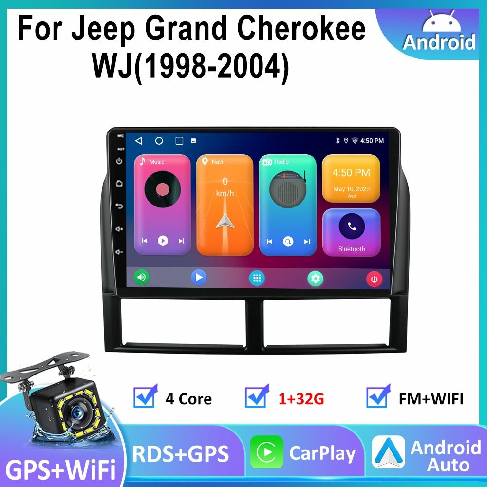 Магнитола для Jeep Grand Cherokee WJ(1998-2004), Автомагнитола для Джип, Android 1+32GB 2din Мультимедиа Bluetooth FM WIFI Автомобильный