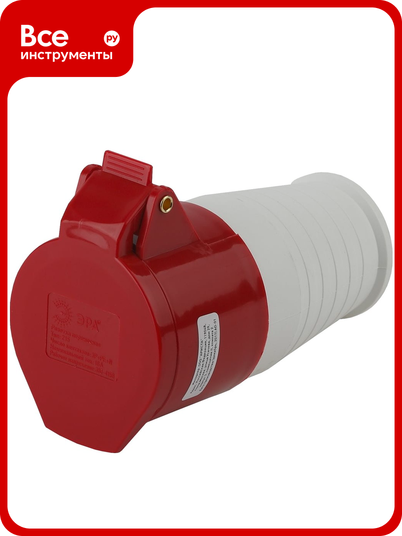 Переносная розетка ЭРА 215 3Р+РЕ+N 16А 380В IP44 Б0032863, корпус из полиамида, наружная установка, красный цвет