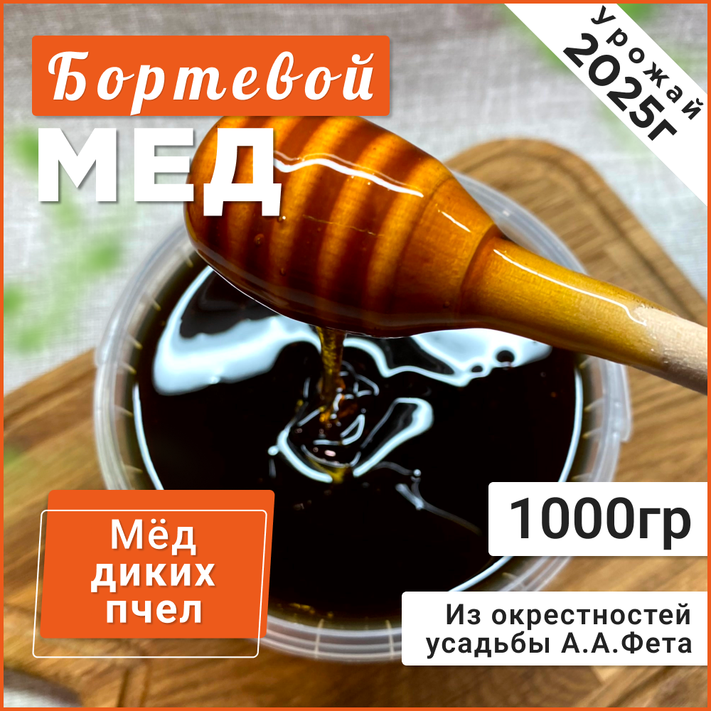 Мед бортевой (диких пчёл) 1кг натуральный Мед 2025г