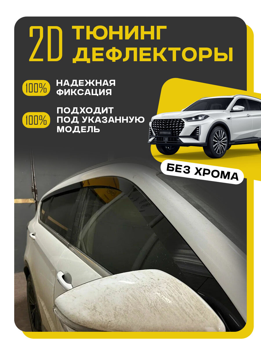 Плоские тюнинг дефлекторы для Jetour X70 Plus (2020-н. в) / 2D ветровики для Джитур Х70 Плюс 1 поколение. Комплект 6 шт.