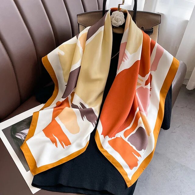 Роскошный брендовый Шелковый квадратный шарф 90*90 см, хиджаб, Женская бандана, мягкие шарфы, шейный платок, Женская регулируемая повязка на голову