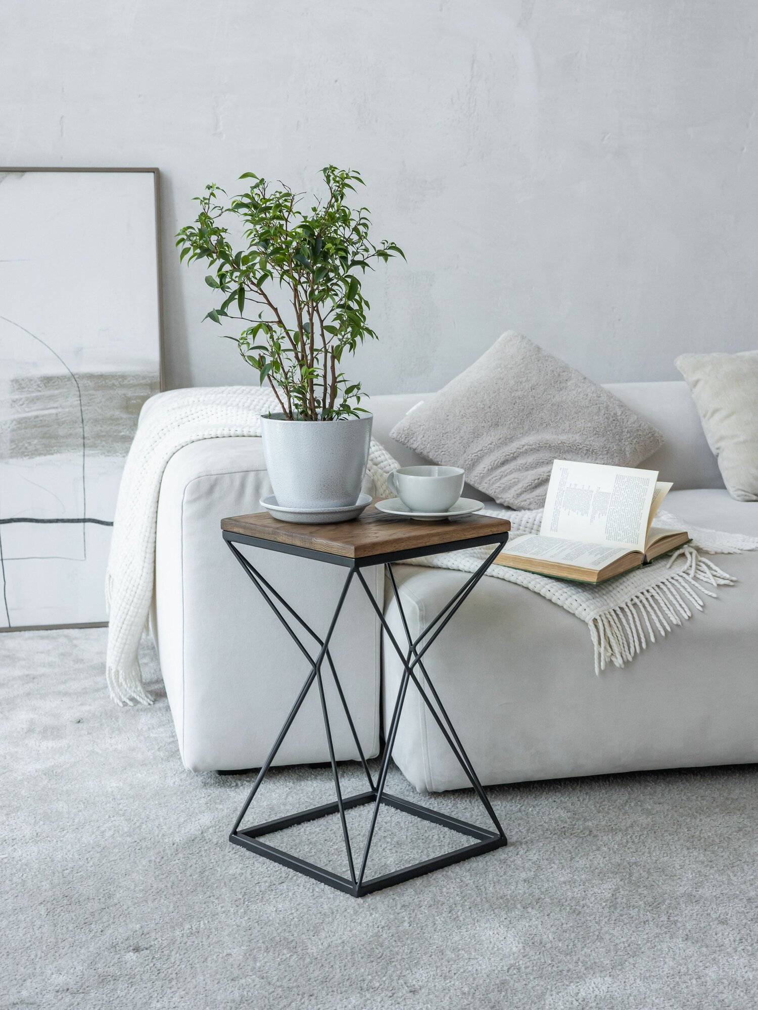 Столик журнальный, подставка для цветов металлическая 50х30х30см черная