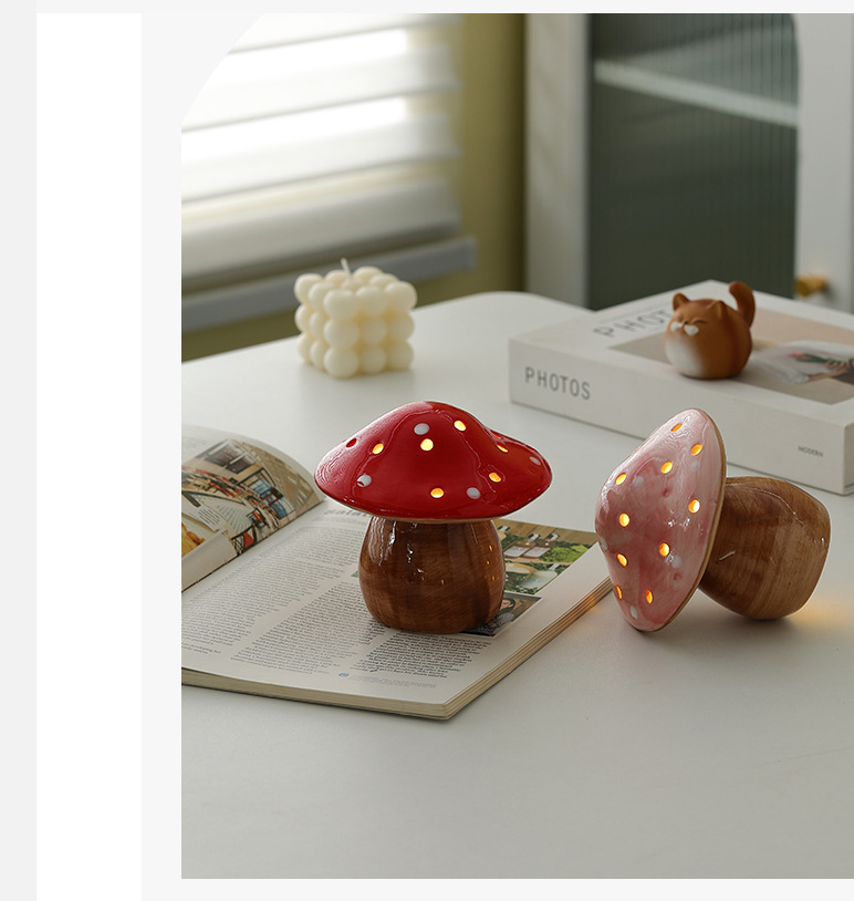 Портативный мини-ночник MyPads Y595984 из качественной керамики в форме гриба с эмалированным покрытием, станет отличным дополнением гостинной или .