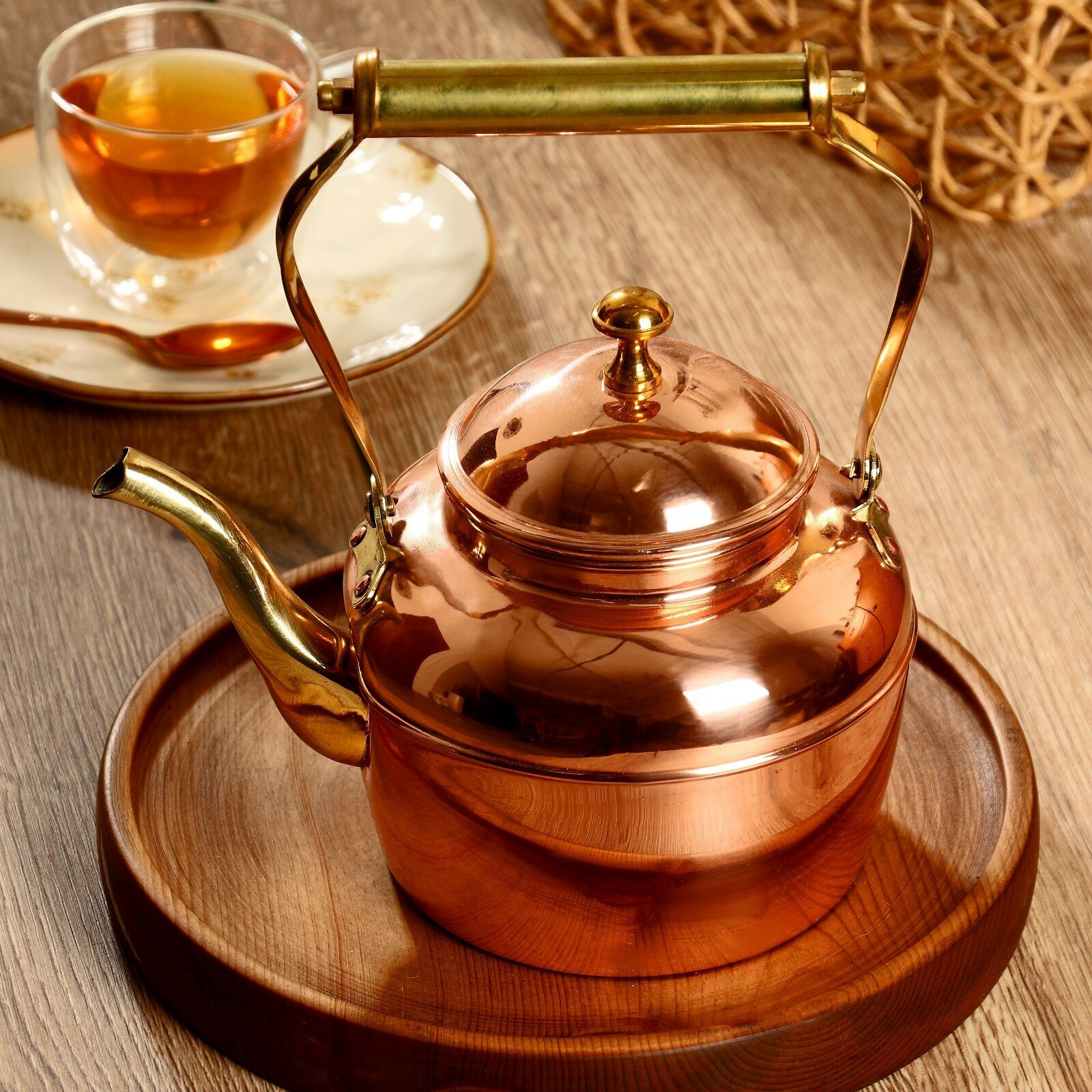 Чайник для заварки, 1200 мл, 22см х 13см х 22см, медный, Индия.