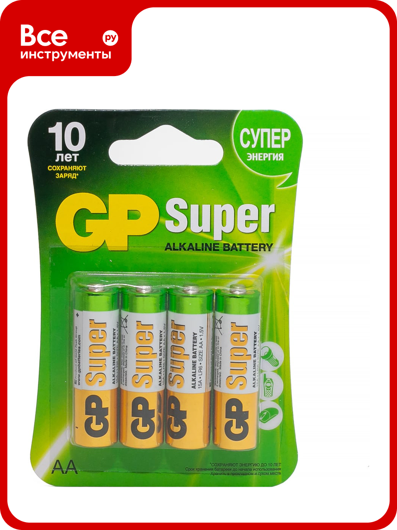 Алкалиновые батарейки GP Super Alkaline G-Tech АA, набор 4 шт. 15AA21-2CRSBC4 16036218 надежной конструкции