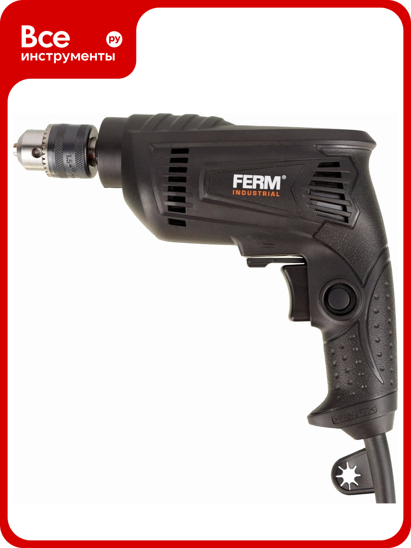 Дрель FERM IND 450W, 0-3300 об/мин, сталь/дерево-10/25 мм 5010000012 PDM1048P, с функцией блокировки для легкой