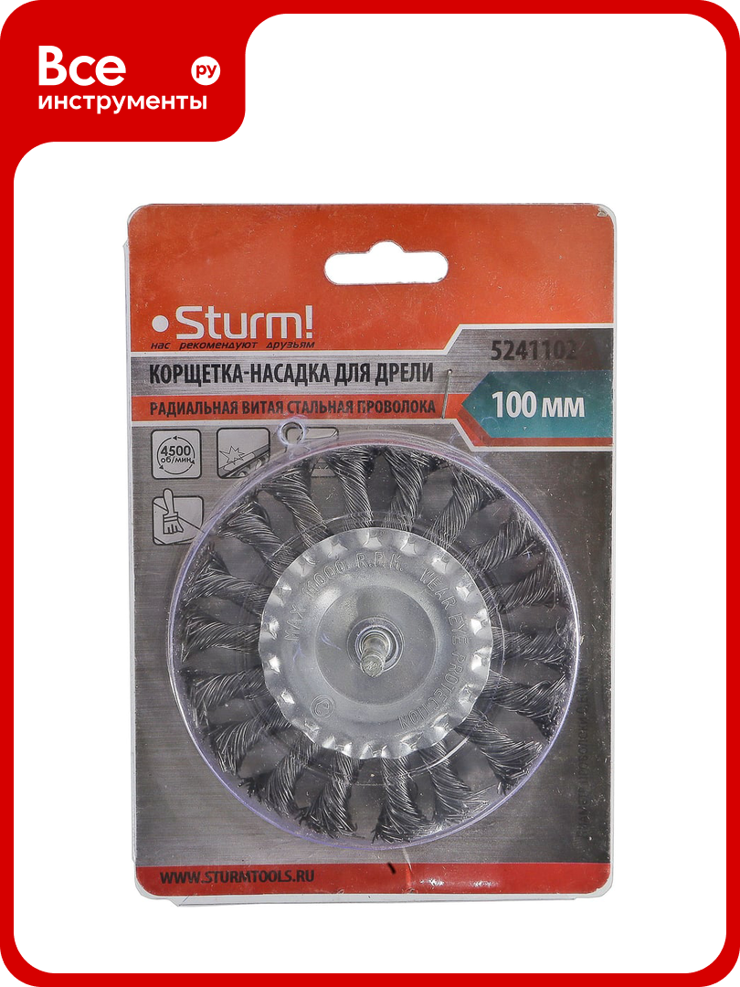 Корщетка-насадка радиальная 100 мм для дрели Sturm 5241102