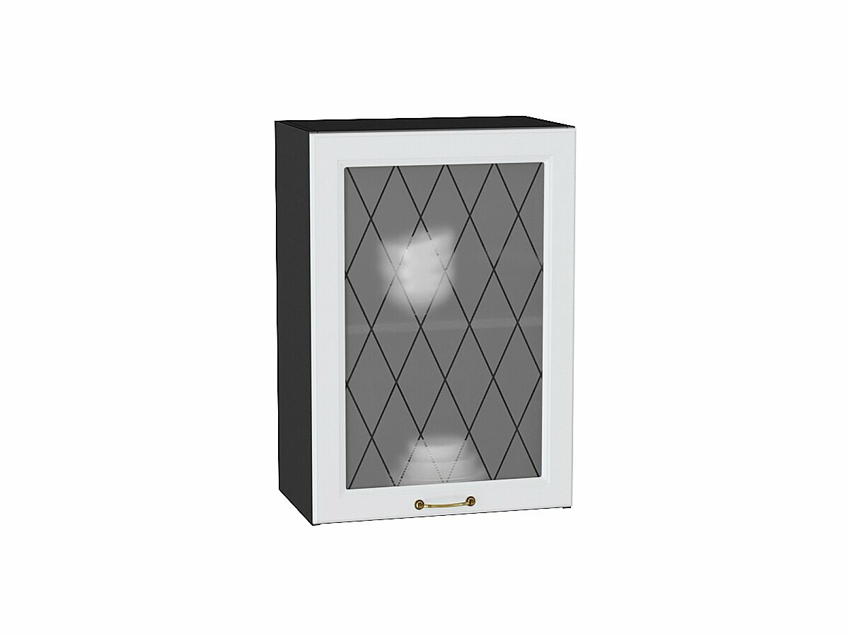 Шкаф верхний с 1-ой остекленной дверцей Ницца, цвет фасада Белый, цвет каркаса Graphite, стекло White Сrystal, 716*500*318 мм